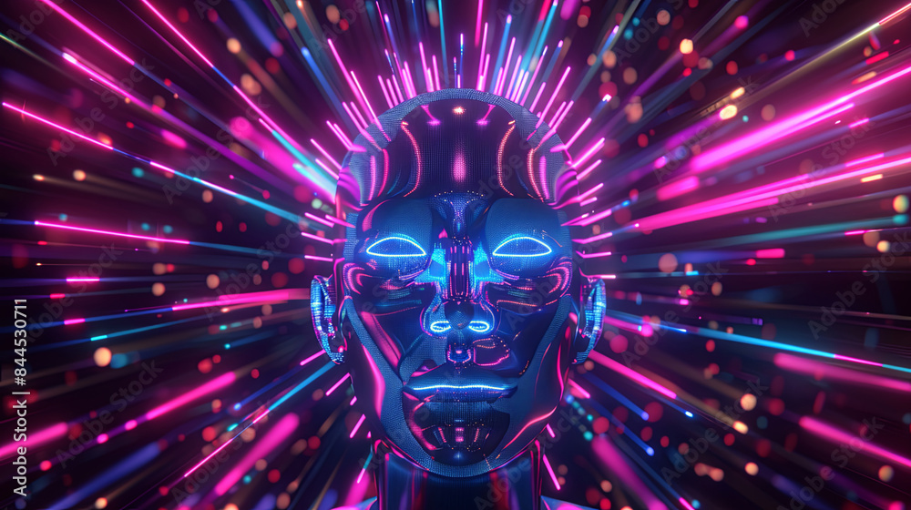 neon face design for disco party. A futuristic, neon-lit face with ...