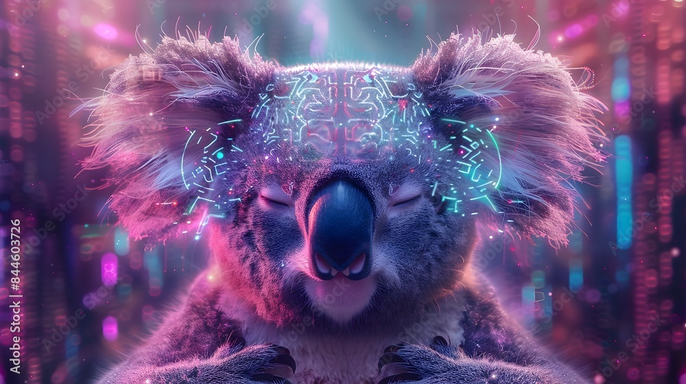 Surreal Koala with Brain Computer Interface in Studio Setting Stock ...