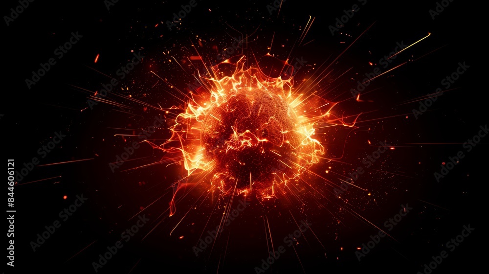Explosion of red glowing power with fractal chemistry and molecular ...