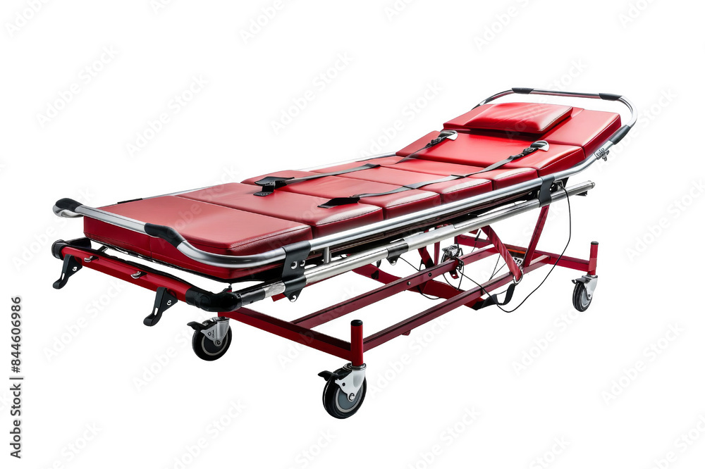 Red hospital stretcher isolated white background, transparent ...