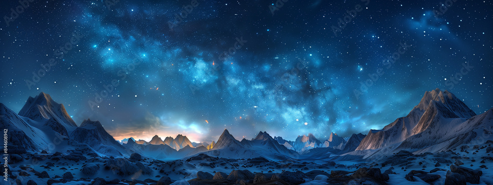 Beautiful blue starry sky at mountains. Night colorful landscape ...