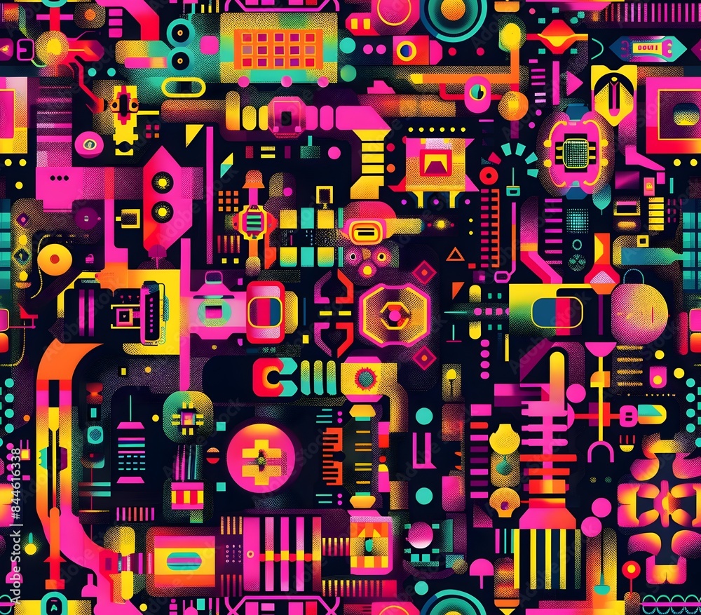 Seamless Retro Video Game Inspired Pattern with Pixelated 8 bit Sprites ...