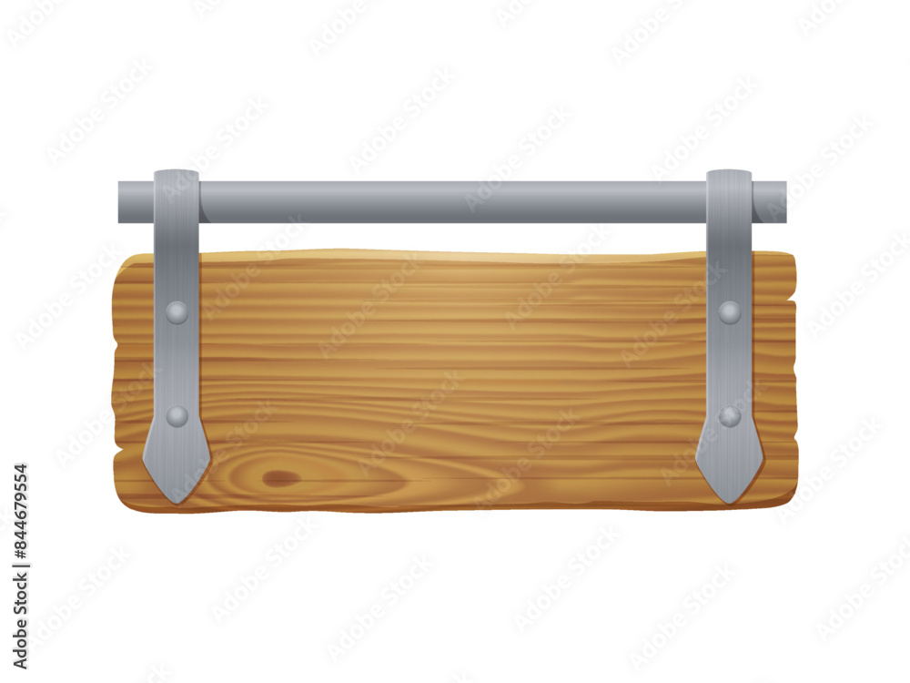 Wooden signboard with metal plates. 3d old sign board from brown wood ...