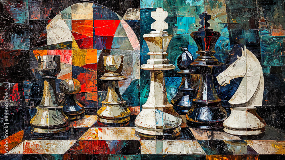 Chess Pieces Painting - Cuboidal Painting, Pastel Colors, Cubist art ...