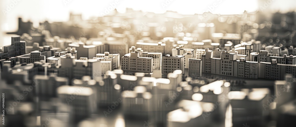 Architectural model of a city featuring topographic buildings bathed in ...