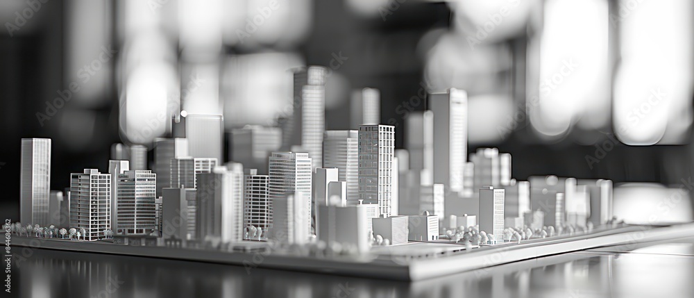 Architectural model of a city featuring topographic buildings bathed in ...