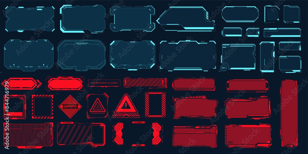 Collection of futuristic HUD elements in red and blue colors, featuring ...