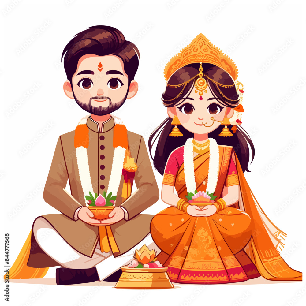 Indian bride groom cartoon vector illustration Stock Vector | Adobe Stock