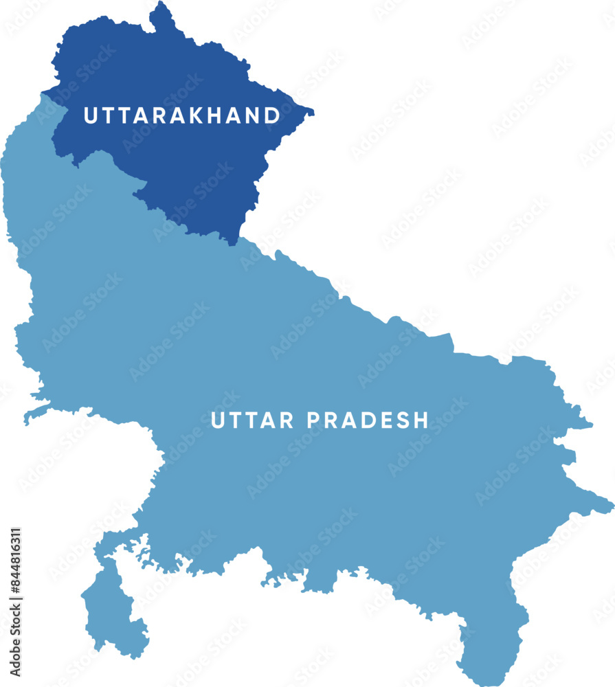 High Quality map for North region of India, with Uttar Pradesh in light ...