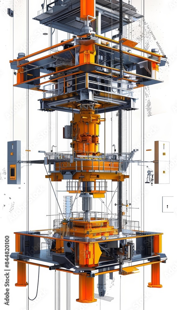 Detailed 3D CAD Model of an Elevator Shaft Design with Technical ...