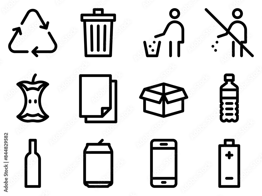 Recycling line icon set. Waste sorting outline signs. Editable stroke ...