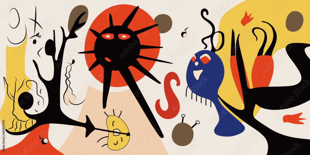 Surreal art illustration in Joan Miro style. Abstract Painting with ...