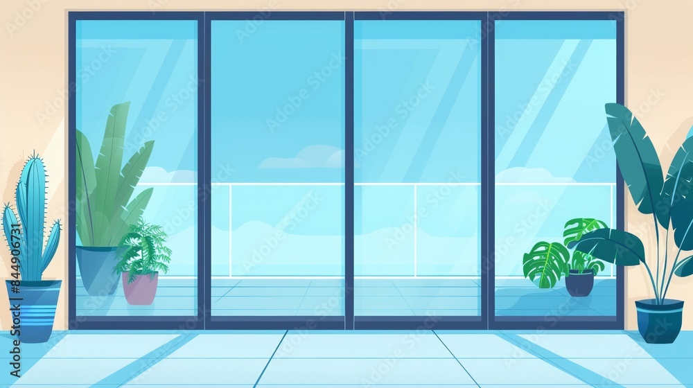 Window installation flat design front view glass windows cartoon ...
