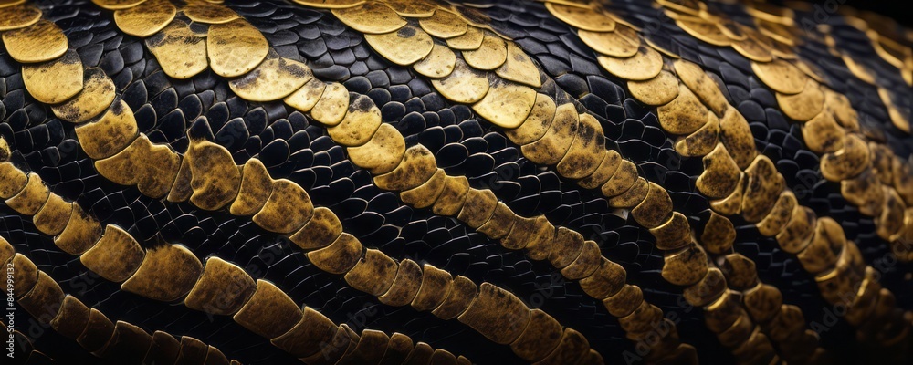 Foto de Stock Gold and black python, snake or reptile skin background ...
