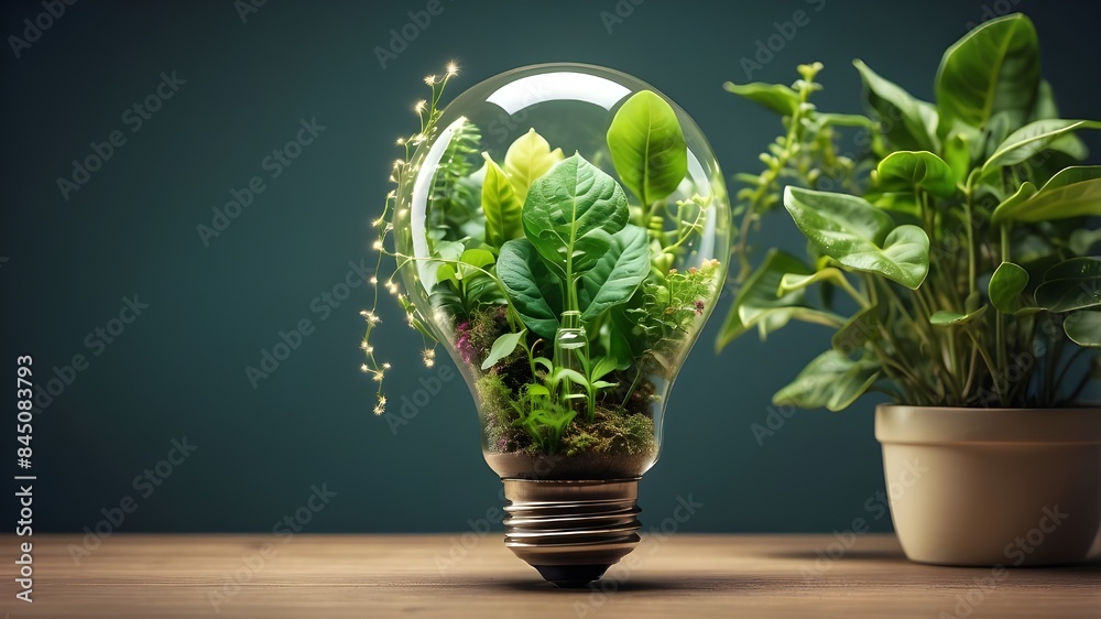a brilliant lightbulb with indoor plants and verdant foliage. supports ...