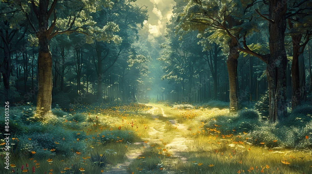 A serene forest clearing adorned with a Native American medicine wheel ...