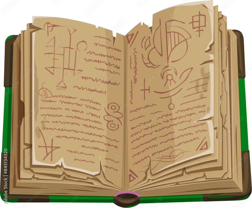 Game book, isolated cartoon vector ancient, magical book open to reveal ...