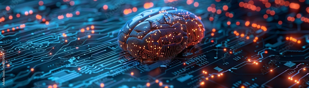 Editorial Style Illustration Of A Machine Learning Process Featuring Artificial Intelligence