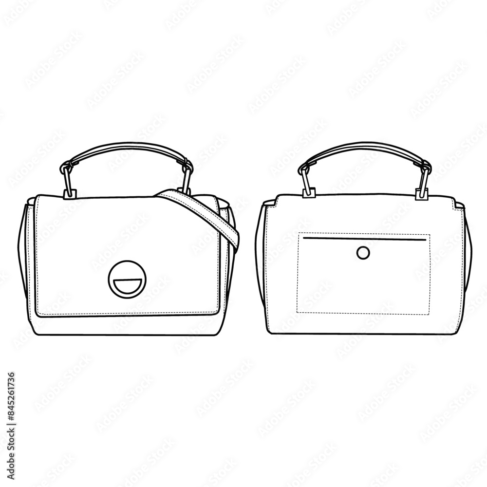 Women's handbags. Top handle bag flat sketch fashion illustration ...