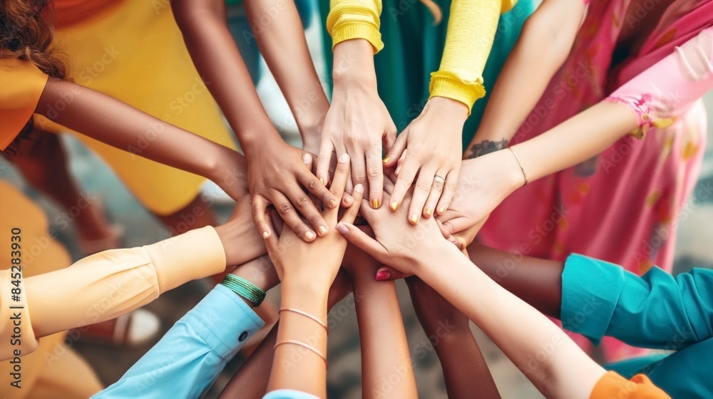 Diverse group of people joining hands in a circle, symbolizing unity ...
