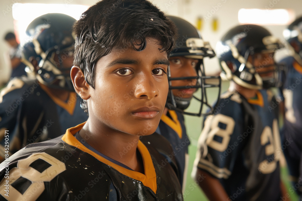 High school Indian teenage boys on a football team getting ready for a ...