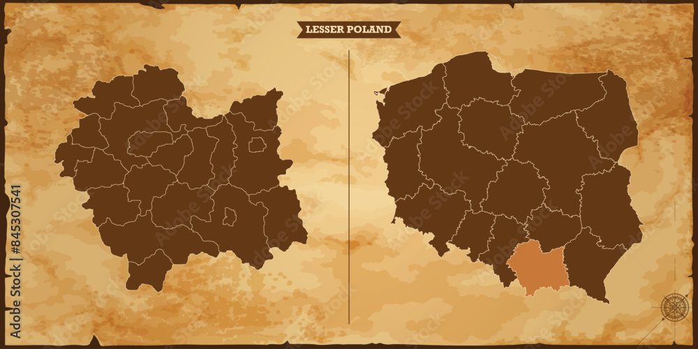 Lesser Poland state map, Poland map with federal states in A vintage ...
