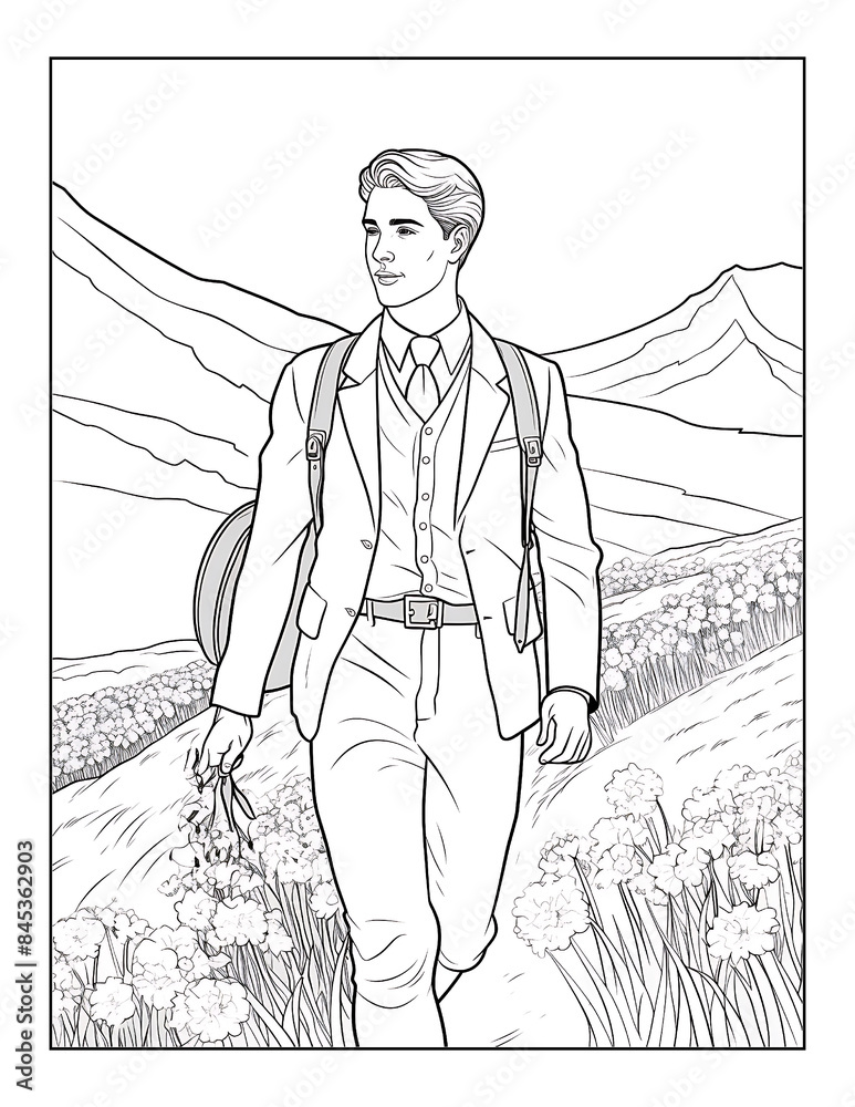 Traveling Man Coloring Pages for kdp Stock Illustration | Adobe Stock