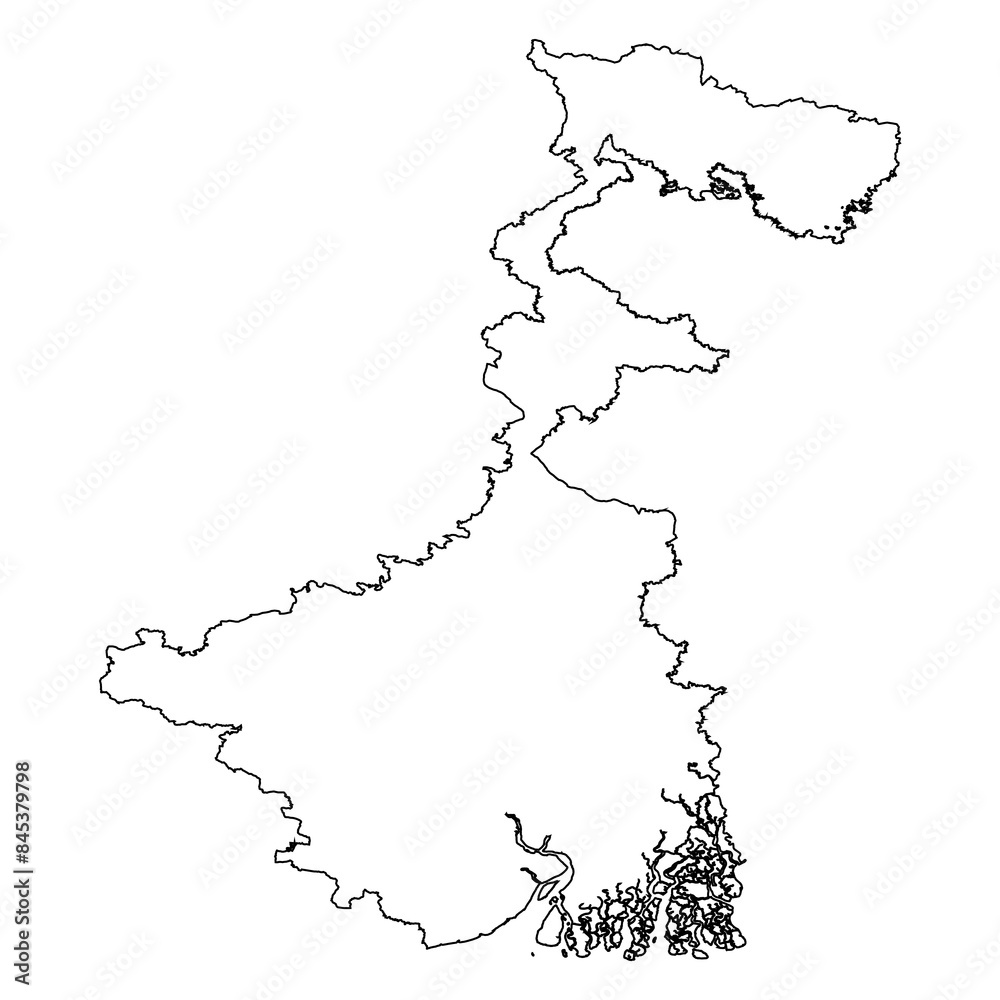 West Bengal state outline map, administrative division of India ...