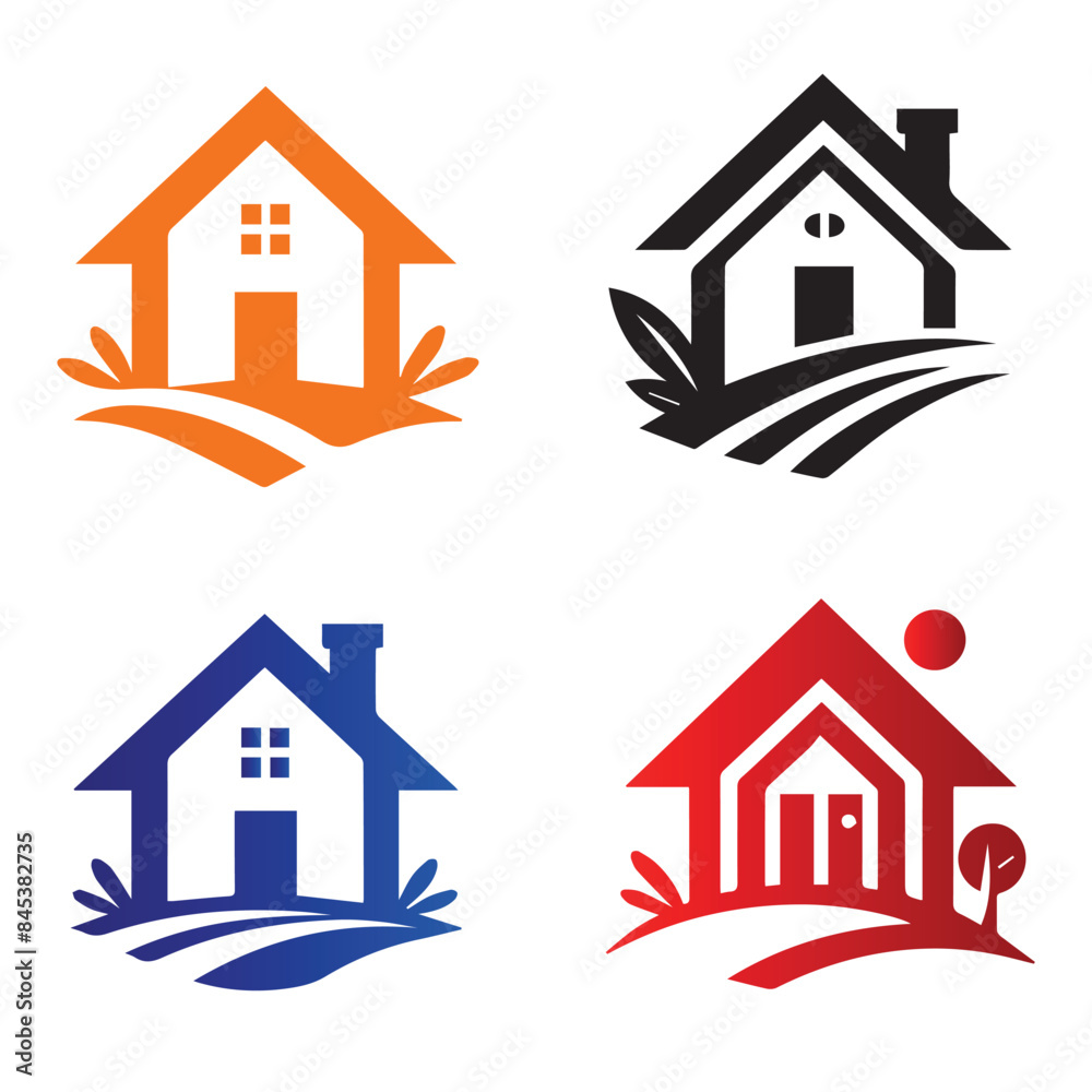 Colorful House Logo Design set Silhouette illustration vector 14 Stock ...