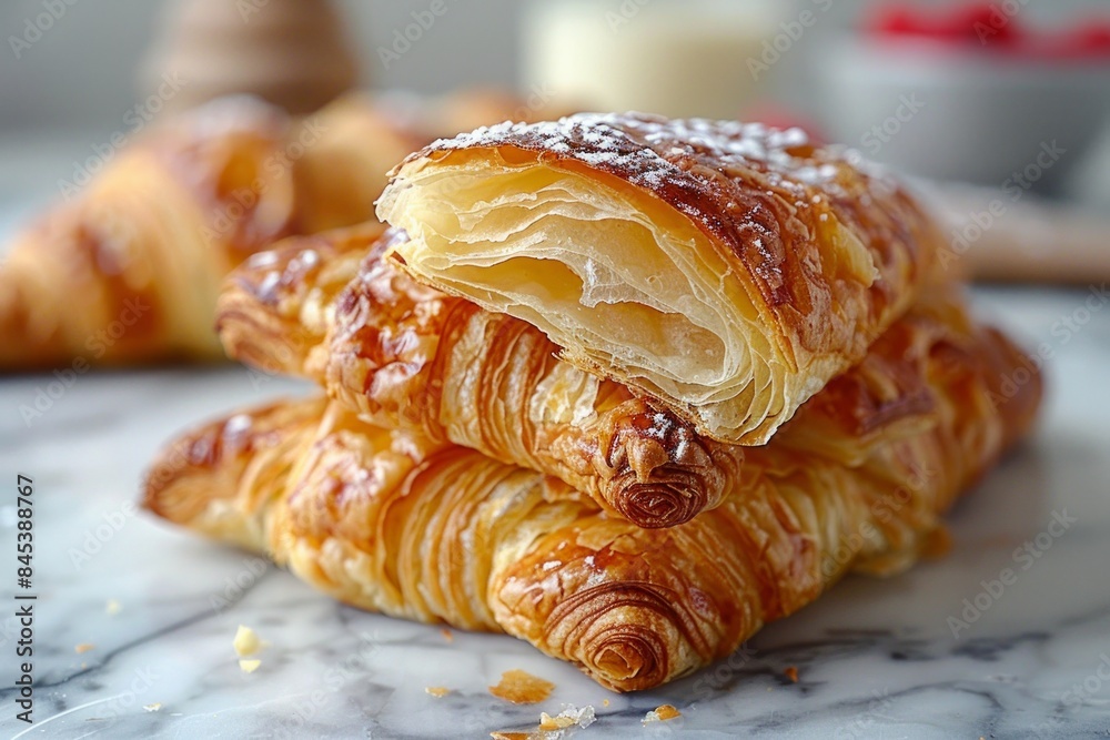Freshly baked croissants with a crispy, flaky crust and a soft, buttery ...