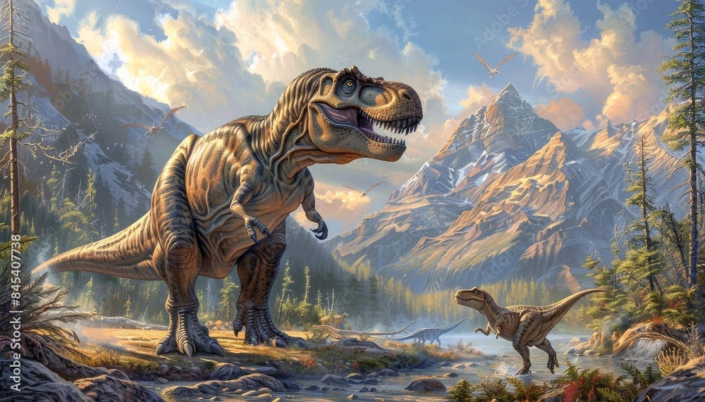 Jurassic Family: Tyrannosaurus Rex and Offspring in a Picturesque ...