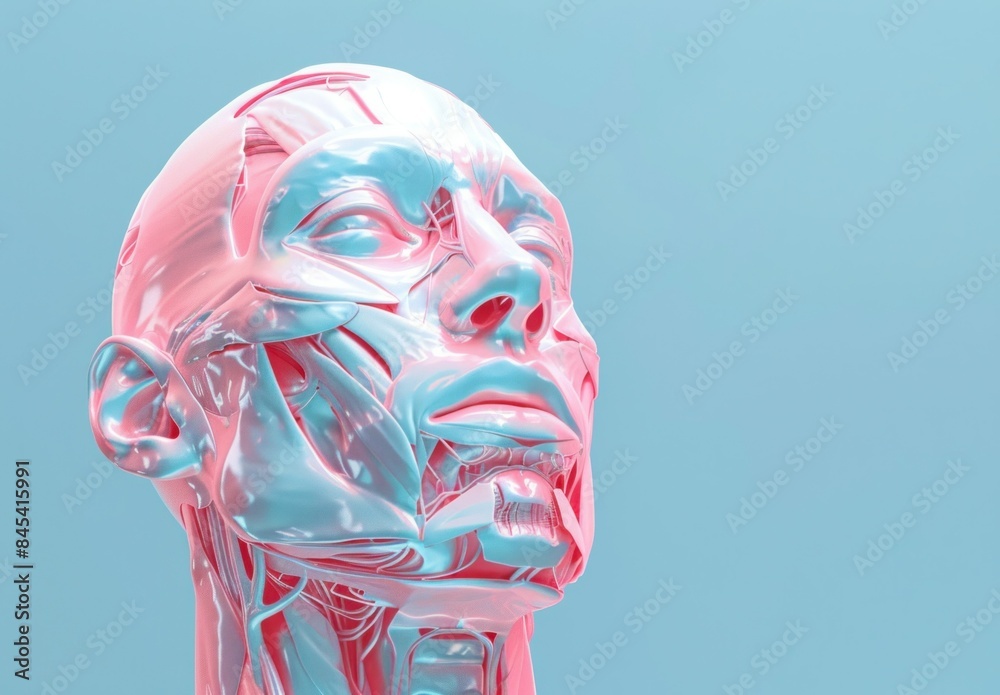 Anatomical 3d model of man's head with muscles, medical illustration of ...