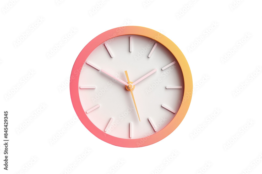 Minimalist wall clock with gradient pink and orange frame, isolated on ...