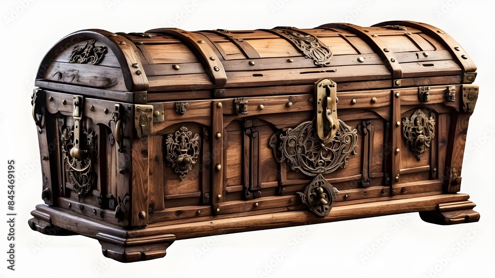 Antique vintage chest with gothic or middle ages pirate crate engraving ...