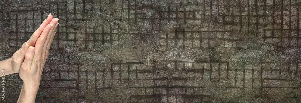 Praying for help and support rustic banner - female hands in prayer ...