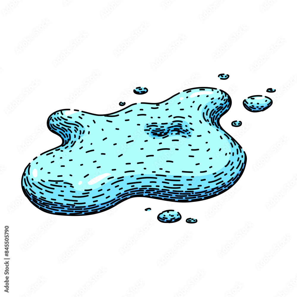 spill water puddle hand drawn. isolated rain, wet splatter, pool shape ...