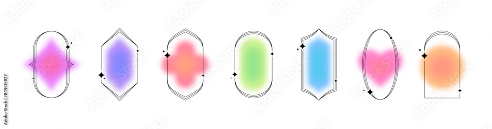 Set of linear frames with blur gradients. Frame with blurred shapes ...