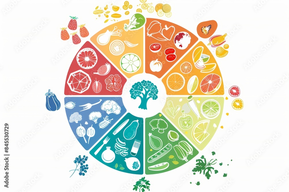Colorful Nutrient Intake Chart for DASH Diet with Potassium, Calcium ...