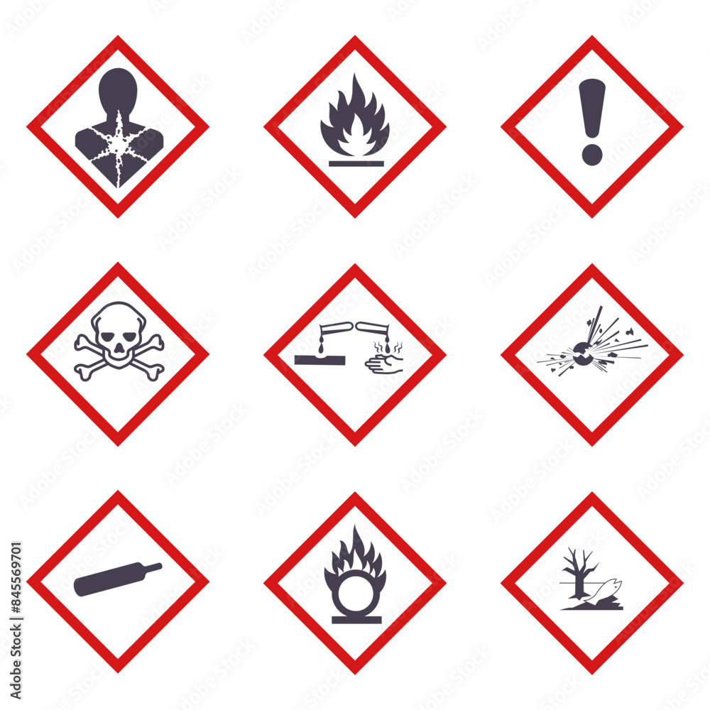 GHS hazard symbols for chemicals icon symbol set of pictograms Stock ...