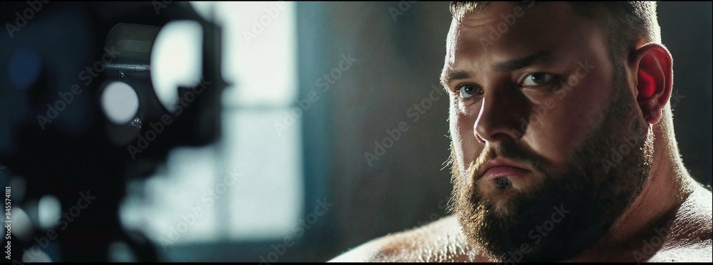 Wrestler, professional athlete with a lot of weight. Interview. Close ...