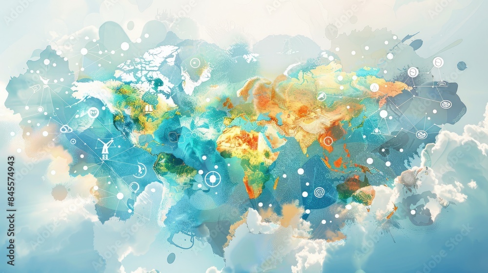 Artistic representation of a world map with ozone layer protection ...