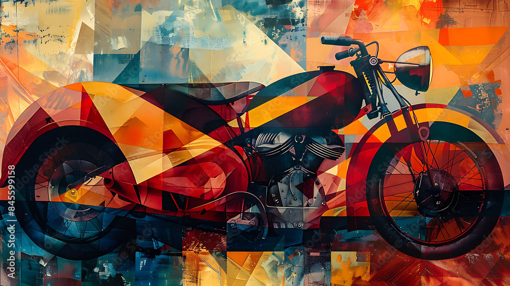 Classic motorcycle in cubist art Stock Illustration | Adobe Stock