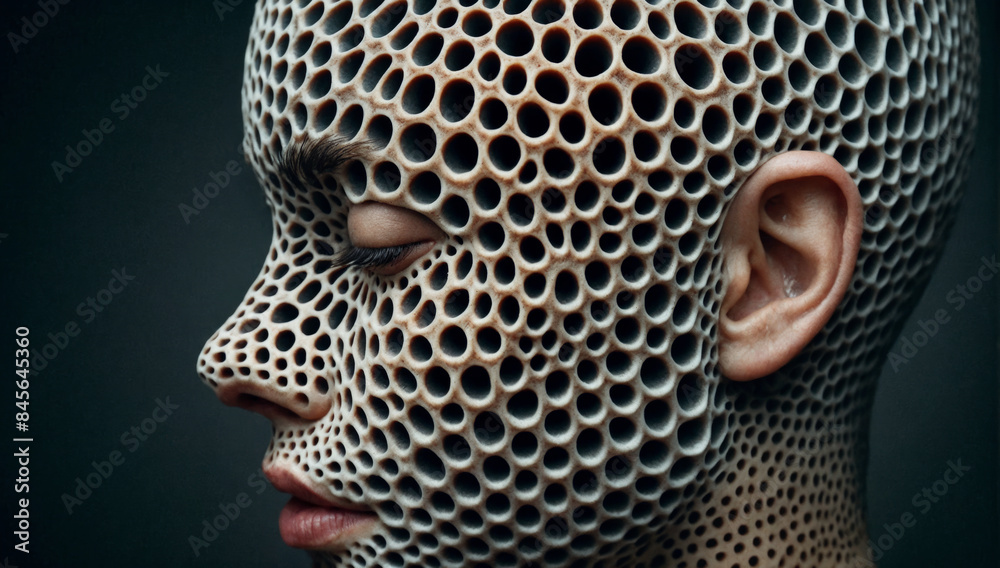 Photo of a woman with strange skin texture in the form of holes in her ...