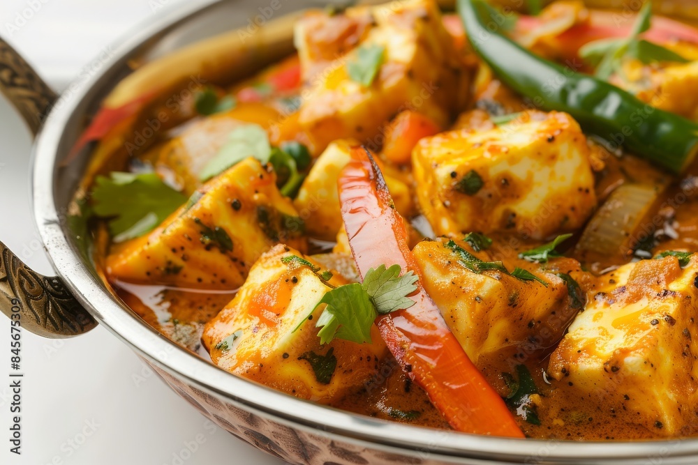 closeup of Restaurant-style paneer tika masala in a balti dish, on a ...