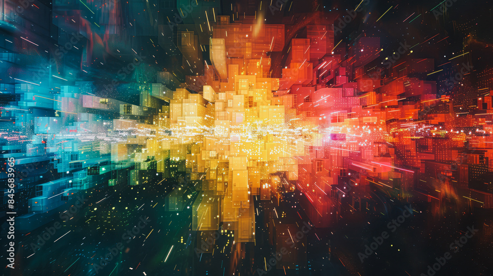 Dynamic art style digital abstraction, with vibrant colors in blurred ...