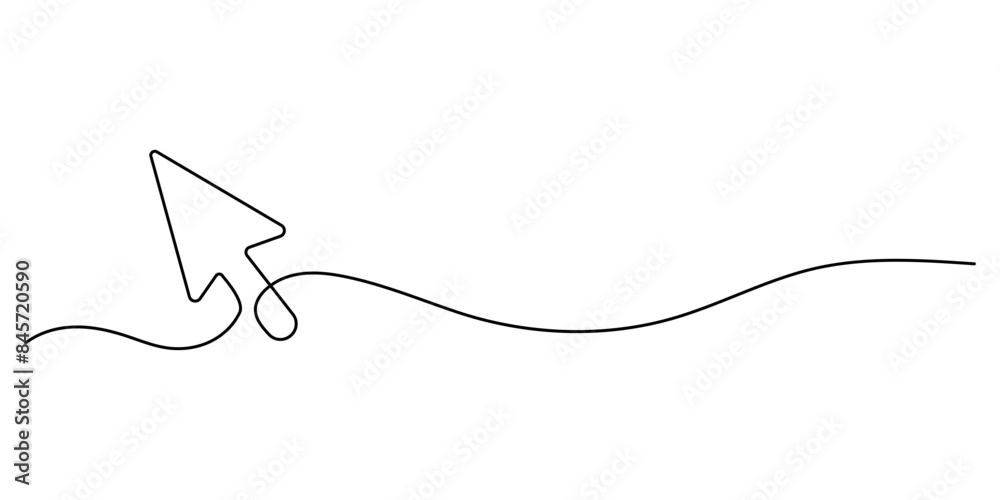 Single line cursor arrow icon. Background of drawing one line on a ...