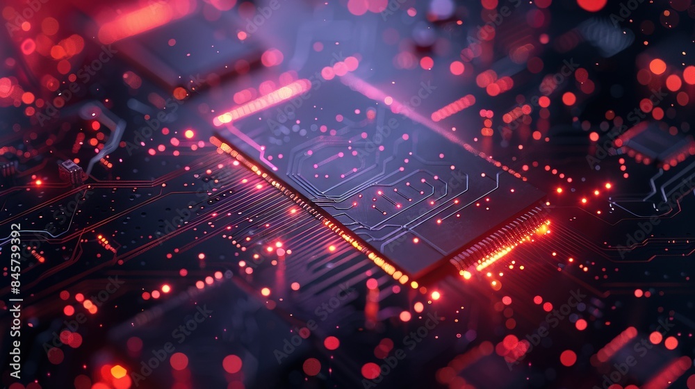 Abstract technology background of a computer system with processor and electronic circuit ...
