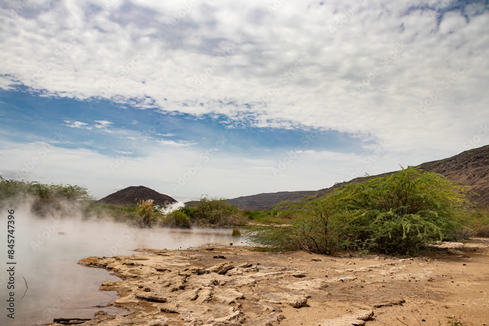 Alolabad geothermal area in Ethiopia with surreal landscape of colorful ...