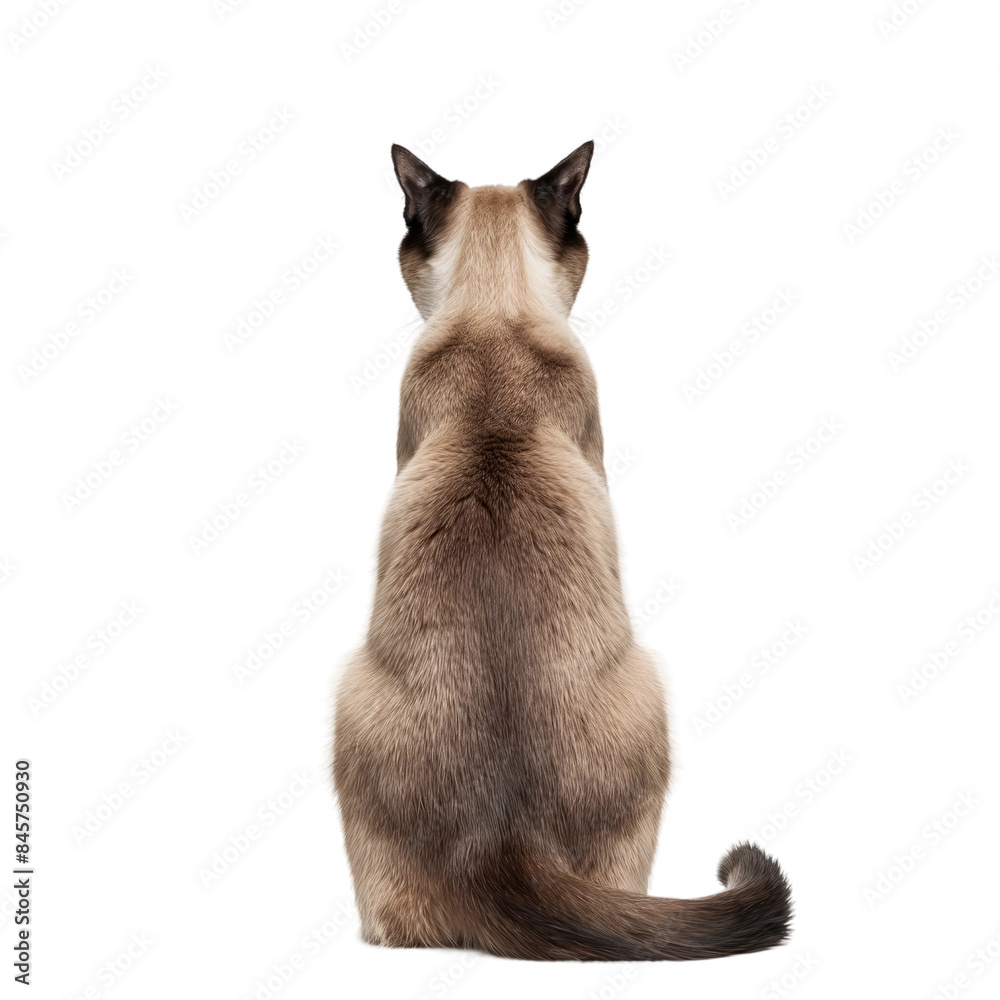 Sitting back view Siamese cat isolated on white or transparent ...