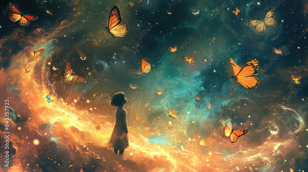 Ethereal Dreamscape with Butterflies and Child in Cosmic Fantasy World ...
